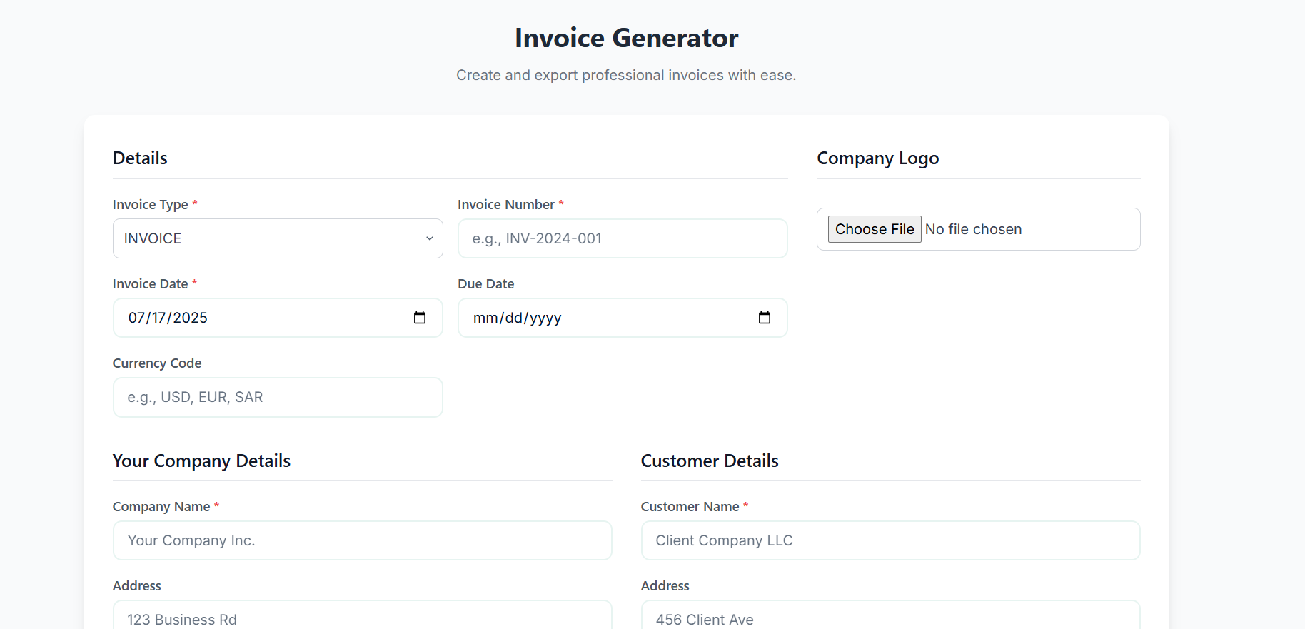 Invoice generator - bizcraftor.com